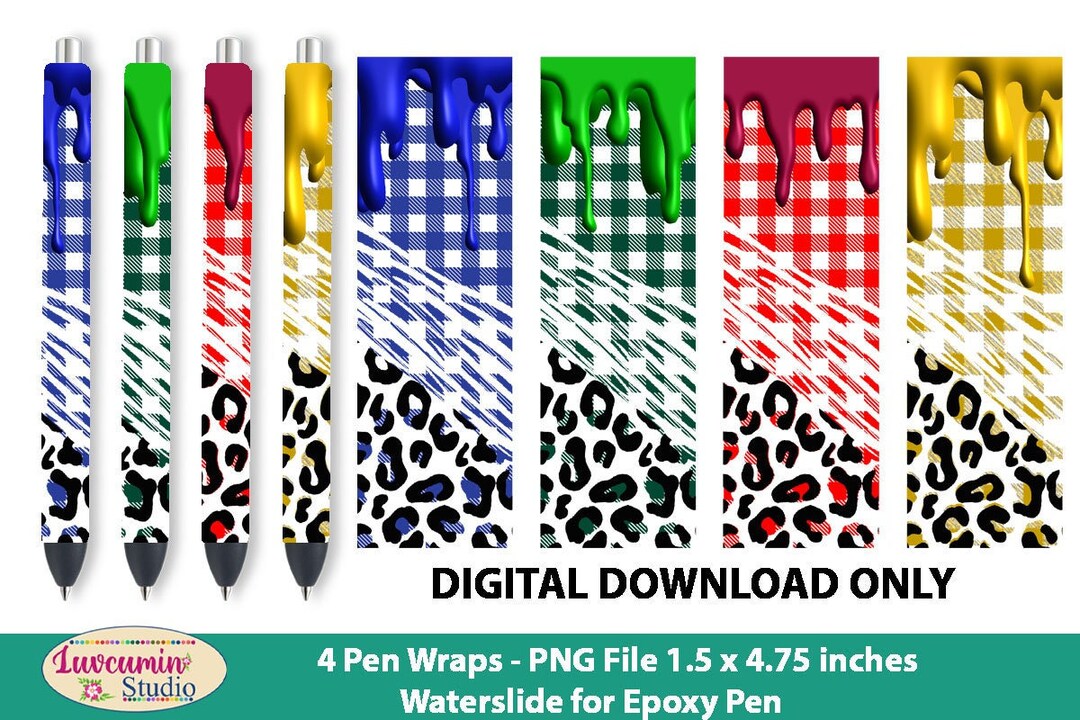 4 PNG Clear Background Pen Wrap, Drip Paint Plaid Leopard Pattern ...