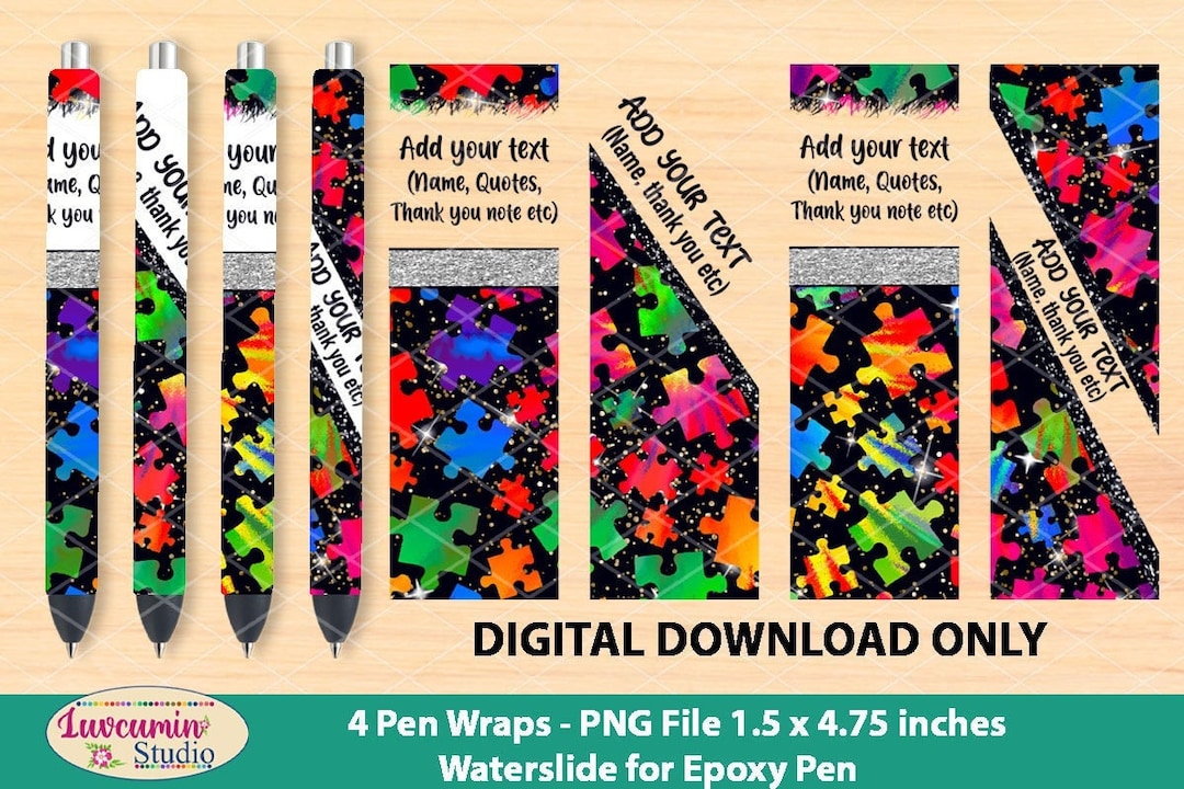 4 Pen Wraps Autism Awareness, Add Text Name Pattern Design, Waterslide ...