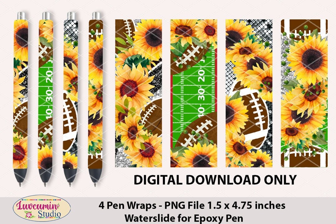 4 Pen Wraps Template Football Sunflowers Glitters Pattern, Waterslide ...