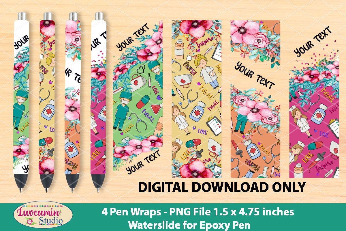4 Pen Wraps Clear Background, Dr Nurse Add Text Patterns, Waterslide ...