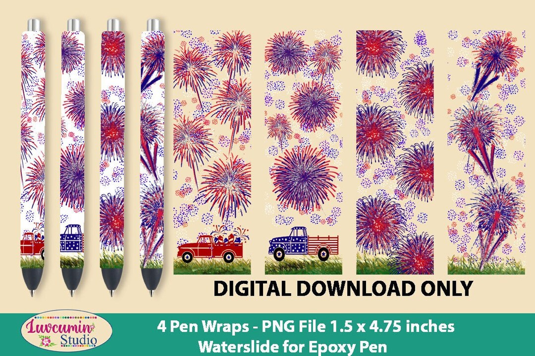 4 Clear Background Pen Wrap 4th of July Fireworks Trucks Pattern ...