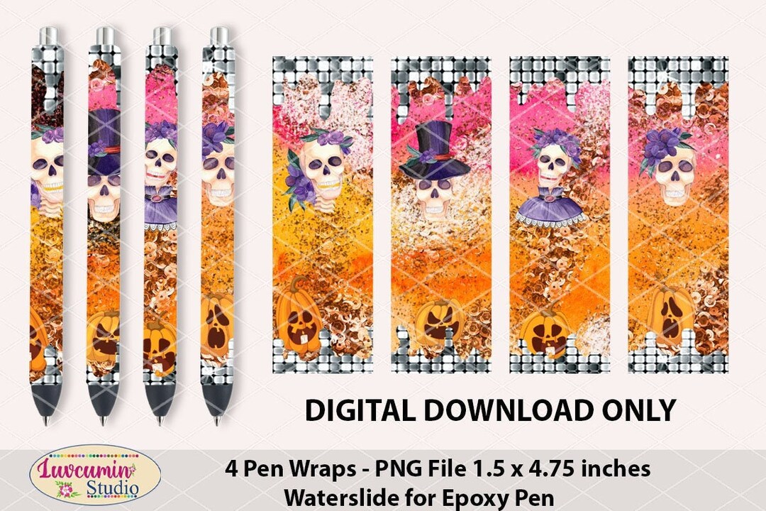 Pen Wraps Halloween Skeleton Skull Pumpkins Design Pattern, Waterslide ...