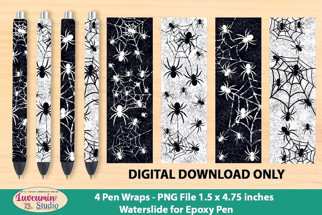 4 PNG Pen Wraps Halloween, Black White Spider Webs Glitter Pattern ...