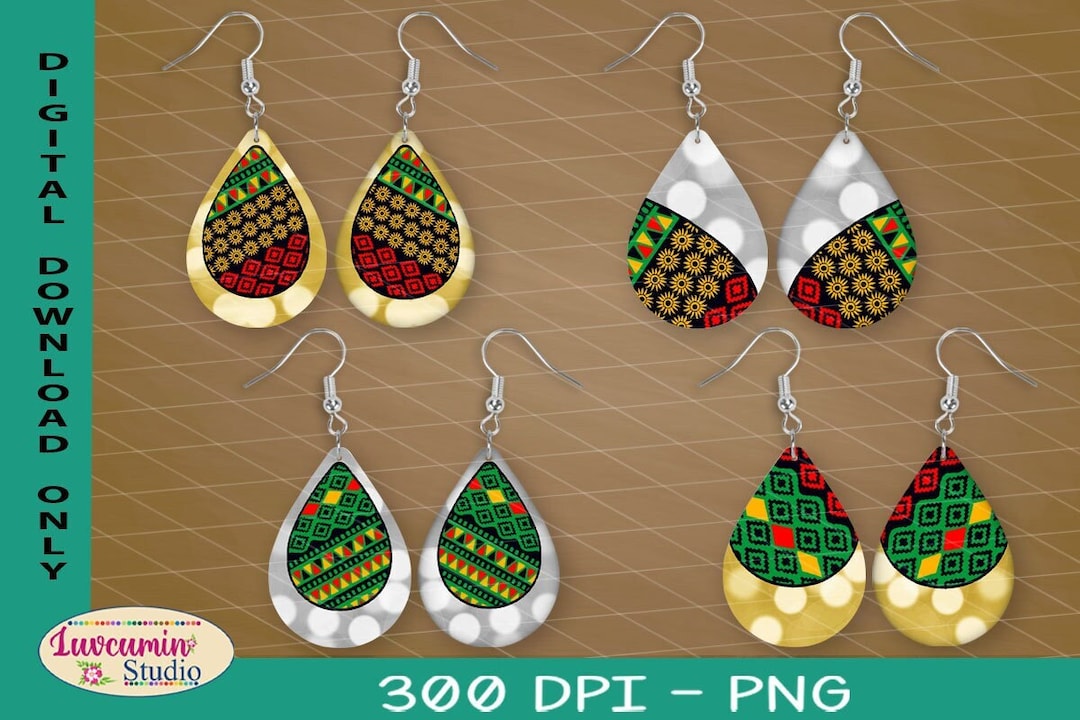 Teardrop Sublimation 4 Pairs Earrings Digital Design, Africa Kente ...