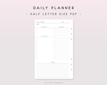 Daily Planner Printable Half Letter Days Scheduler Inserts | Etsy
