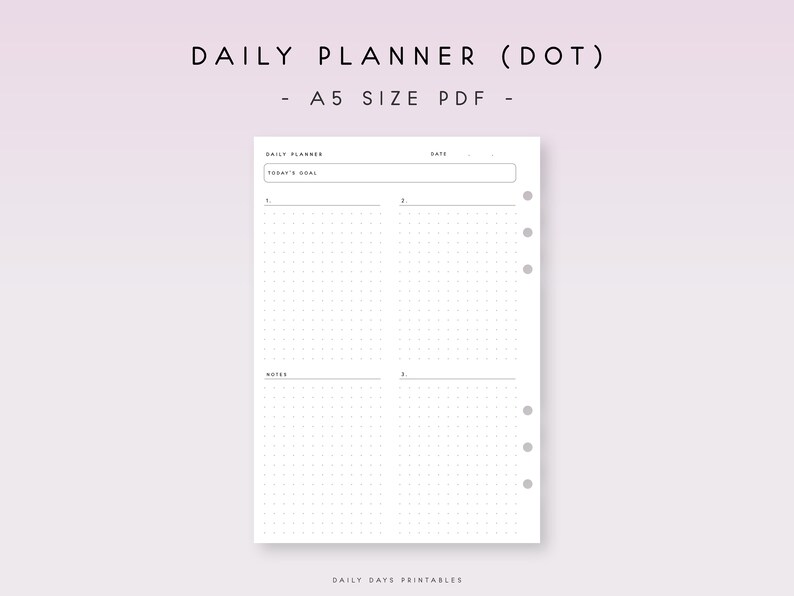 Undated Daily Planner A5 Printable Inserts Daily Planner Templates ...