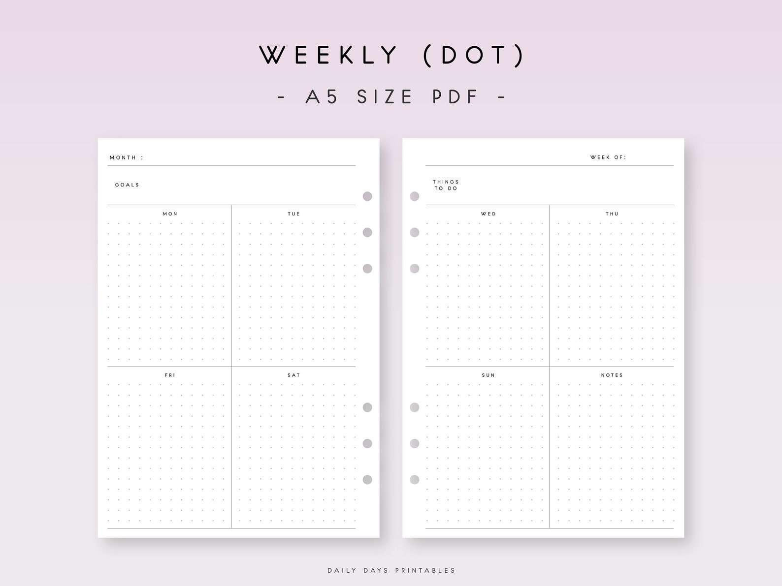 Undated Weekly Planner A5 Printable Weekly Planner Inserts A5 Week on ...