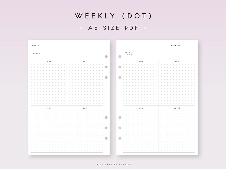 Undated Weekly Planner A5 Printable Weekly Planner Inserts A5 Week on ...