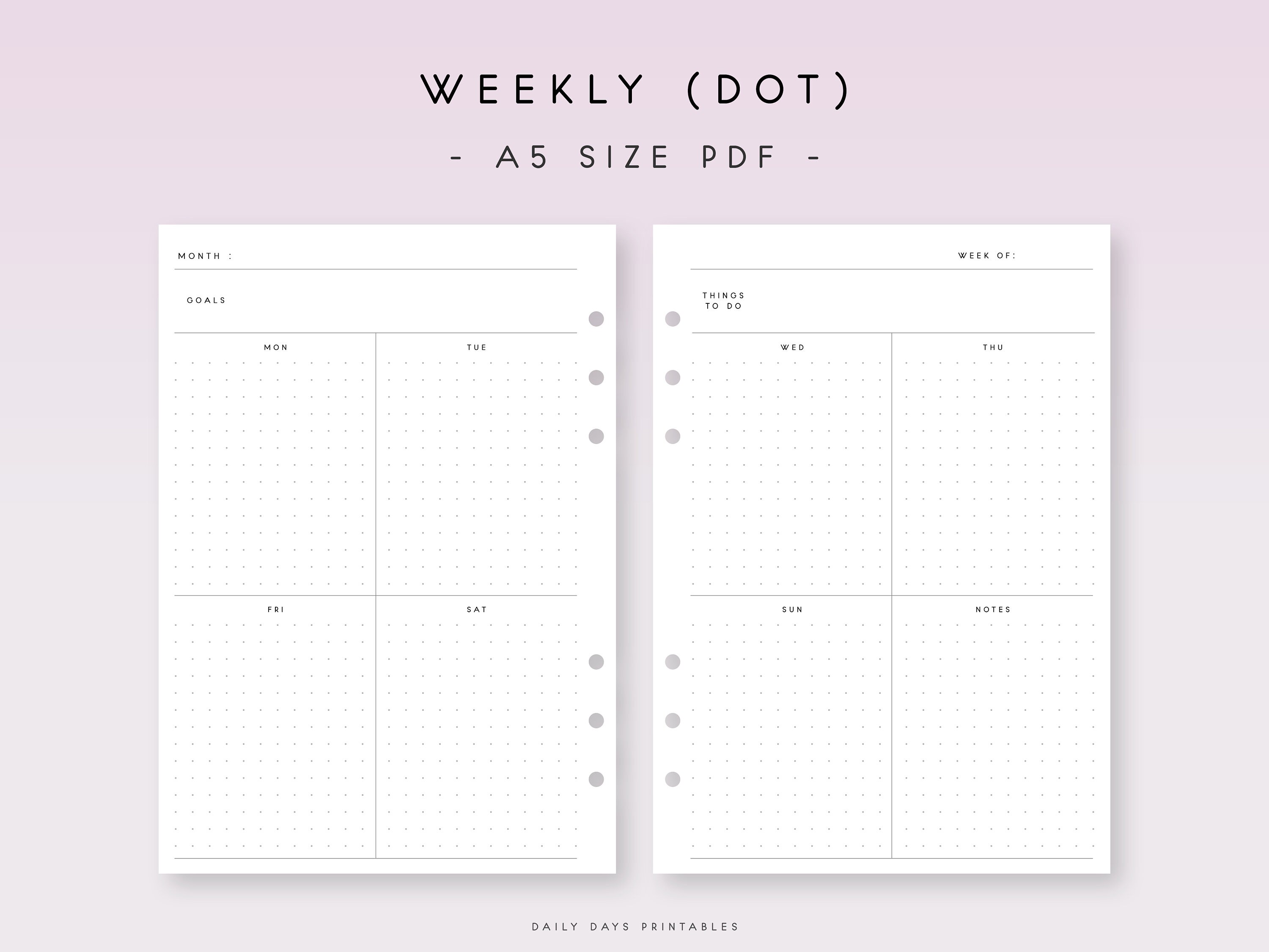 Undated Weekly Planner A5 Printable Weekly Planner Inserts A5 Week on ...