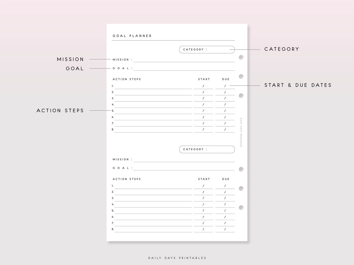 Printable Goal Planner on One Page Half Letter Goal Setting - Etsy