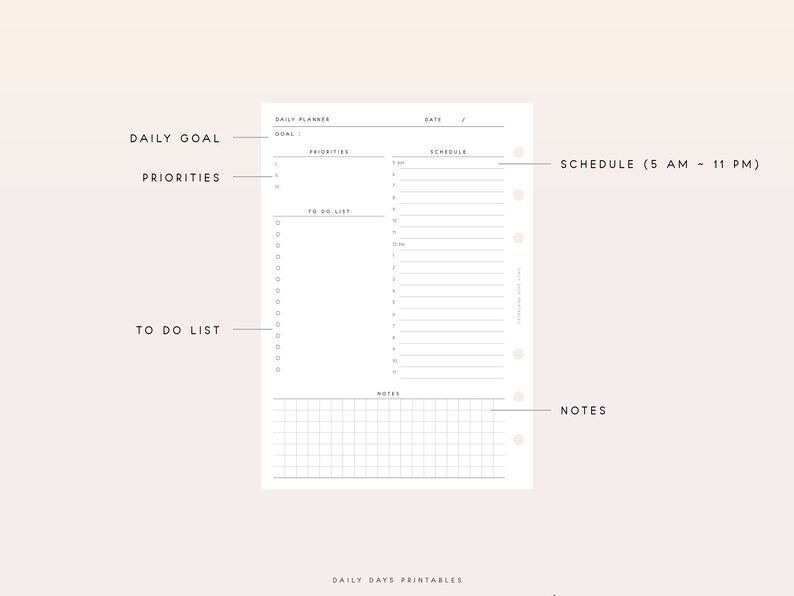 Daily Planner Personal Wide Printable Planner Inserts Personal Wide PDF ...