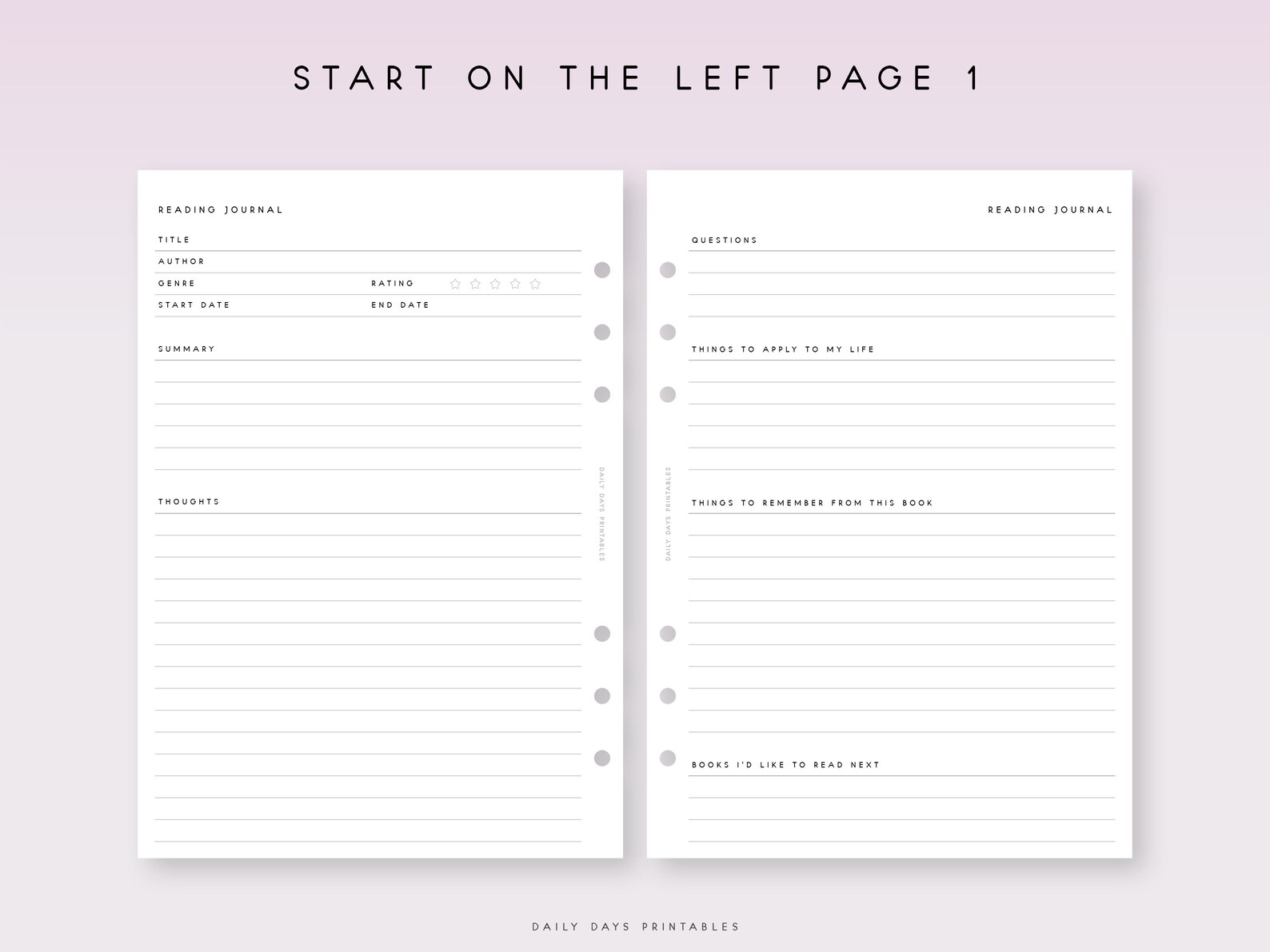 Printable Reading Journal Insert A5 | Book Review Template A5 | Book ...