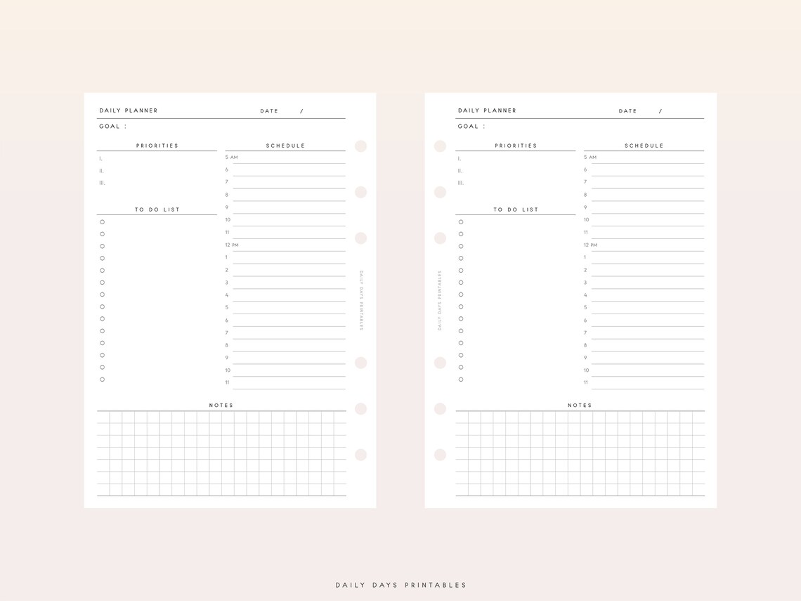 Daily Planner Personal Wide Printable Planner Inserts Personal Wide PDF ...