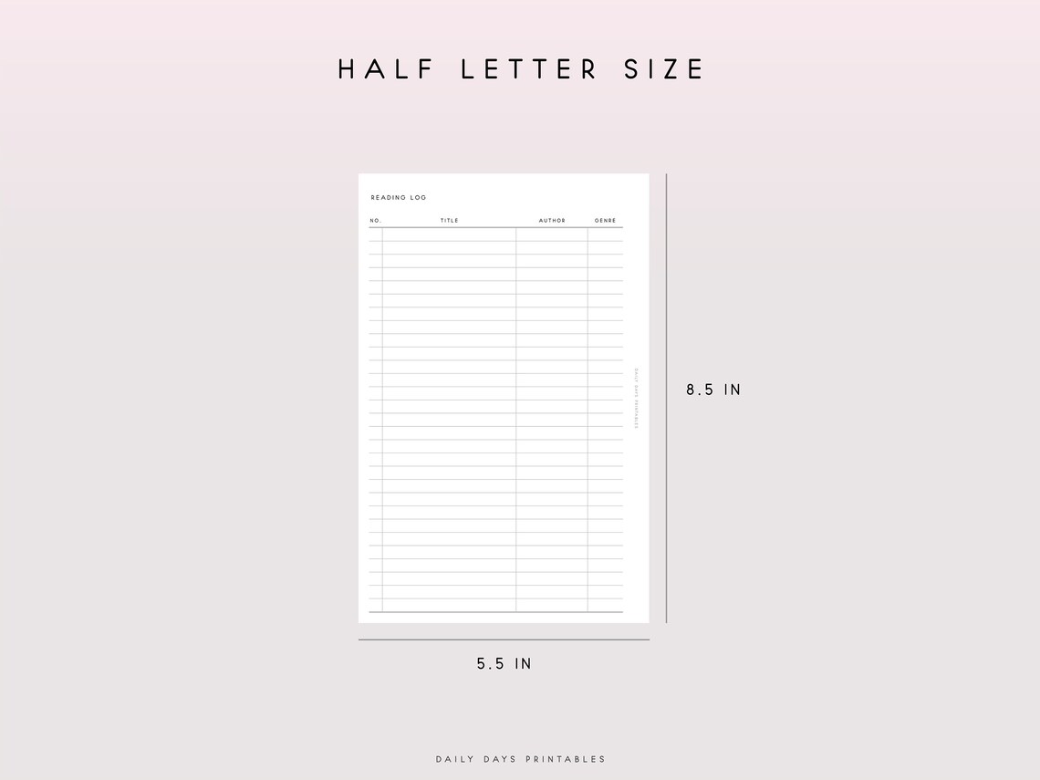Printable Reading Log Half Letter Reading List Planner Insert Half ...