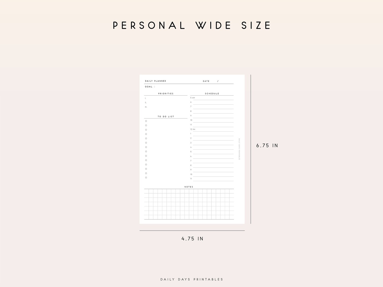 Daily Planner Personal Wide Printable Planner Inserts Personal Wide PDF ...