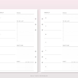 Undated Weekly Planner Half Printable Inserts Half Letter Week on One ...