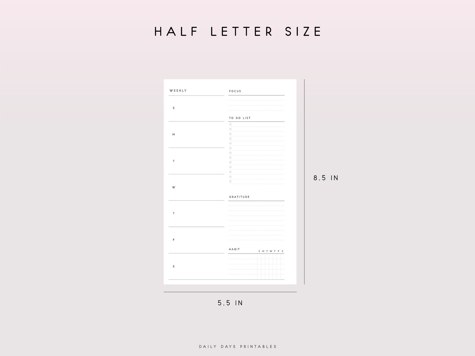 Undated Weekly Planner Half Printable Inserts Half Letter Week on One ...