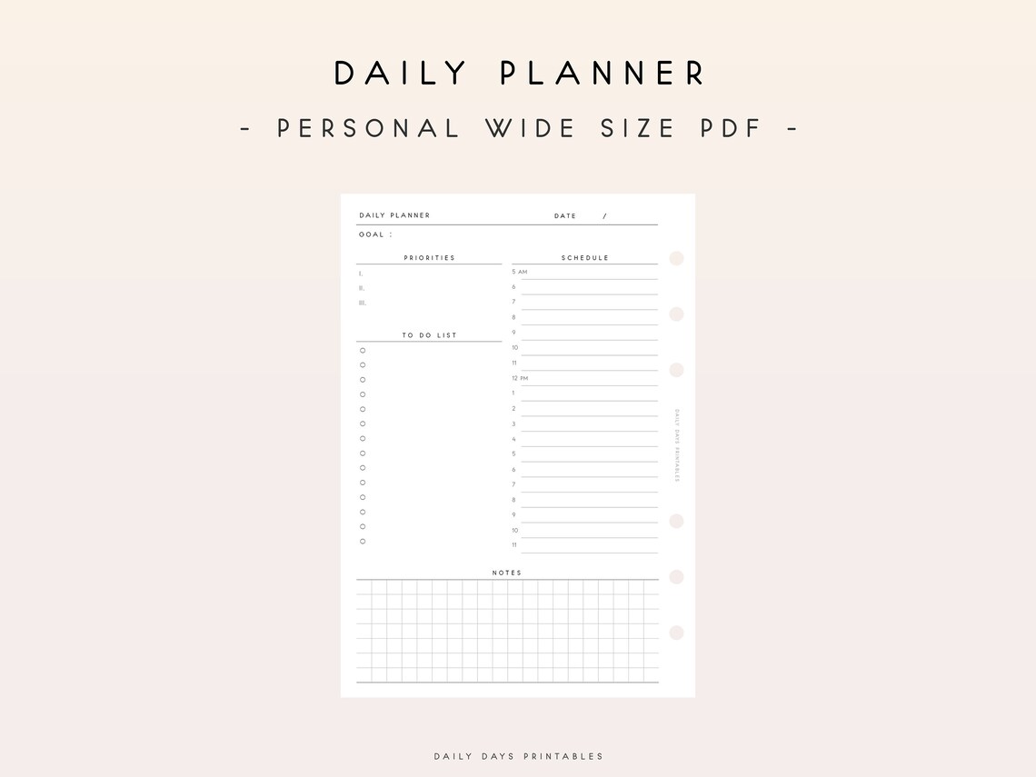 Daily Planner Personal Wide Printable Planner Inserts Personal Wide PDF ...