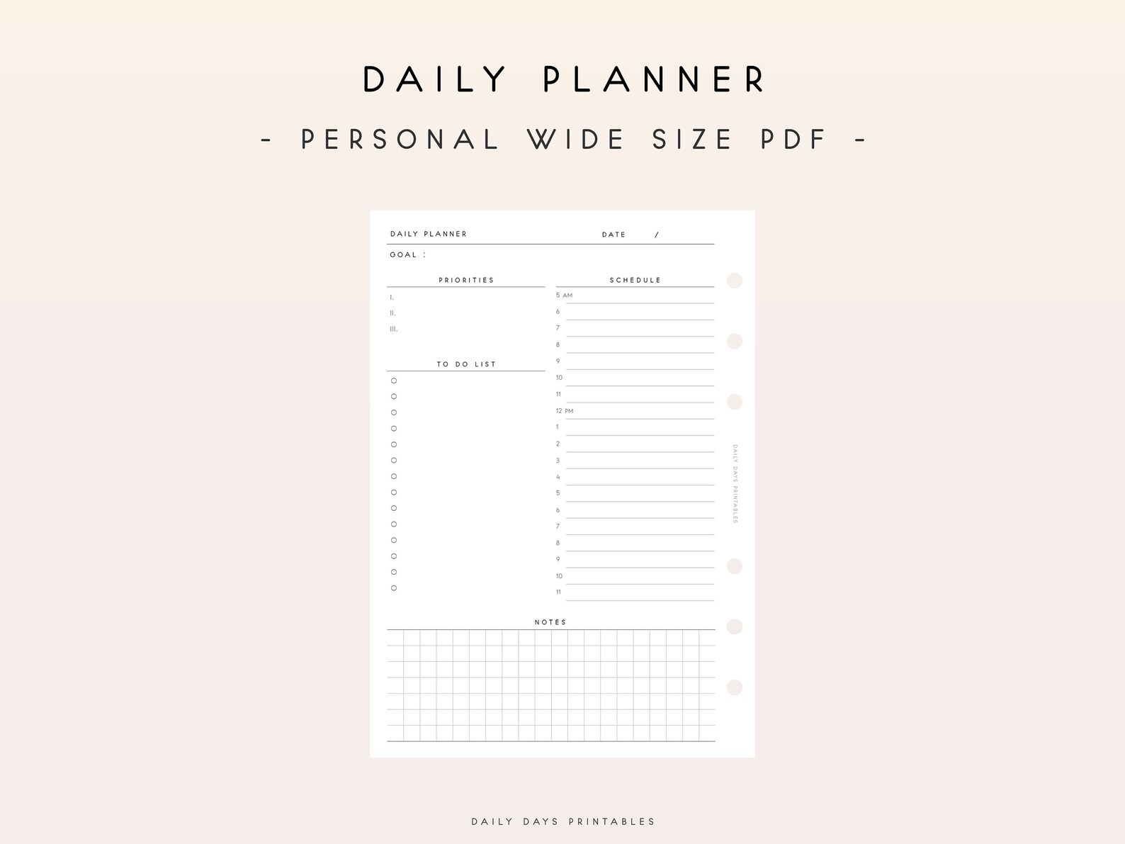 Daily Planner Personal Wide Printable Planner Inserts Personal Wide PDF ...