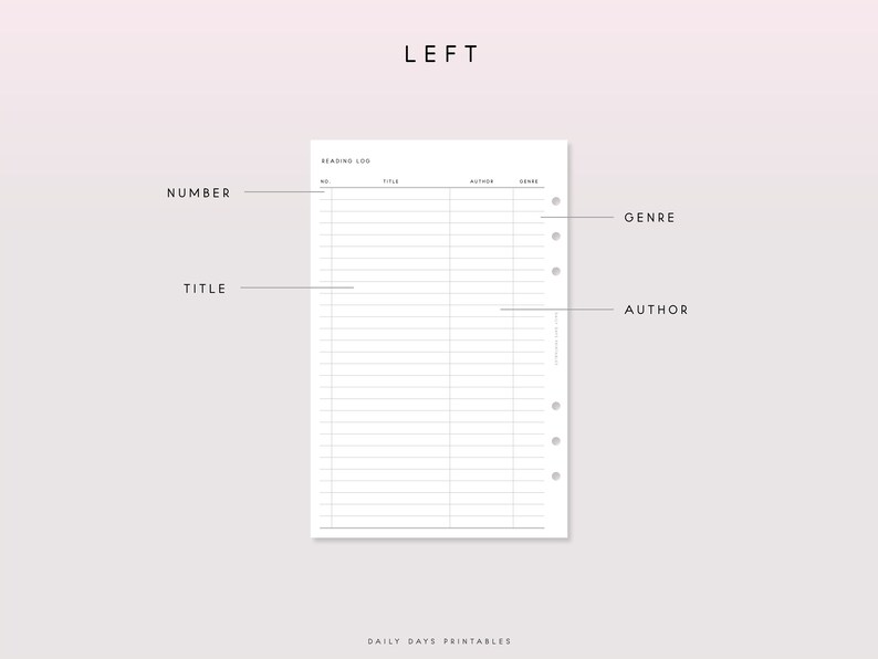 Printable Reading Log Half Letter Reading List Planner Insert Half ...