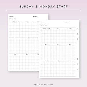 Undated Weekly Planner A5 Printable Week on One Page A5 - Etsy