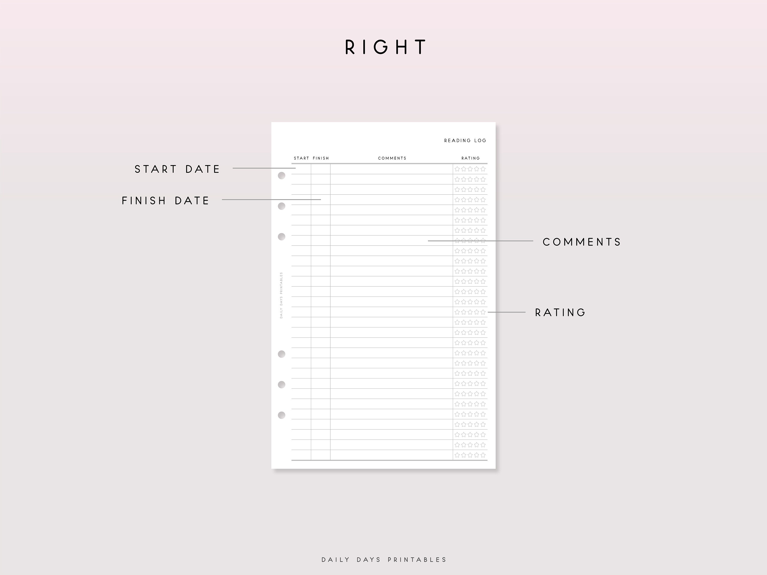 Printable Reading Log Half Letter Reading List Planner Insert Half ...