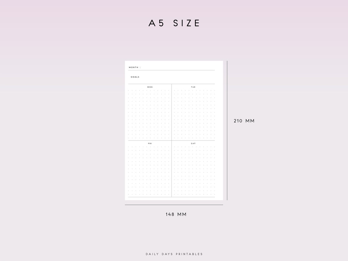 Undated Weekly Planner A5 Printable Weekly Planner Inserts A5 Week on ...