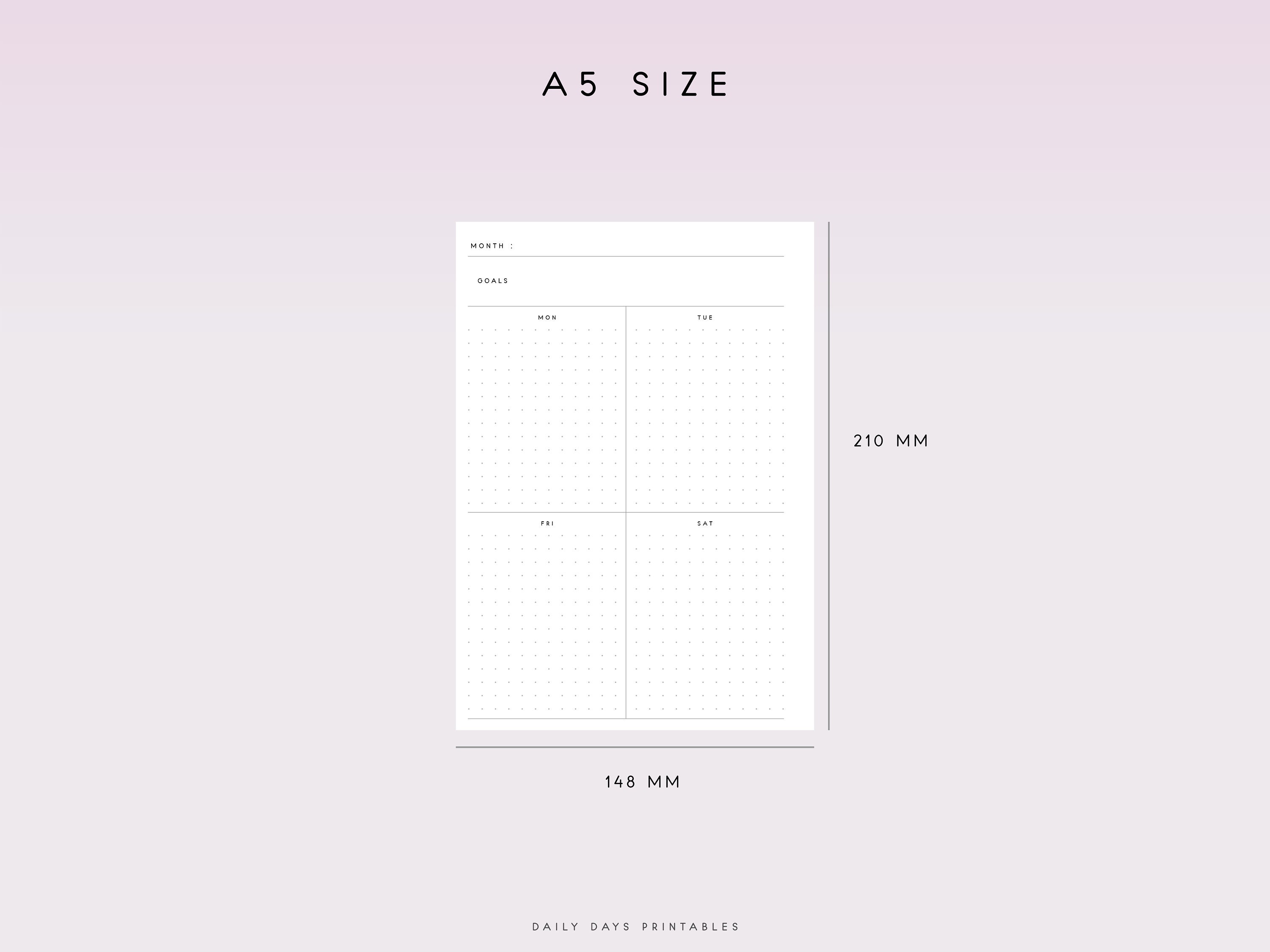 Undated Weekly Planner A5 Printable Weekly Planner Inserts A5 Week on ...