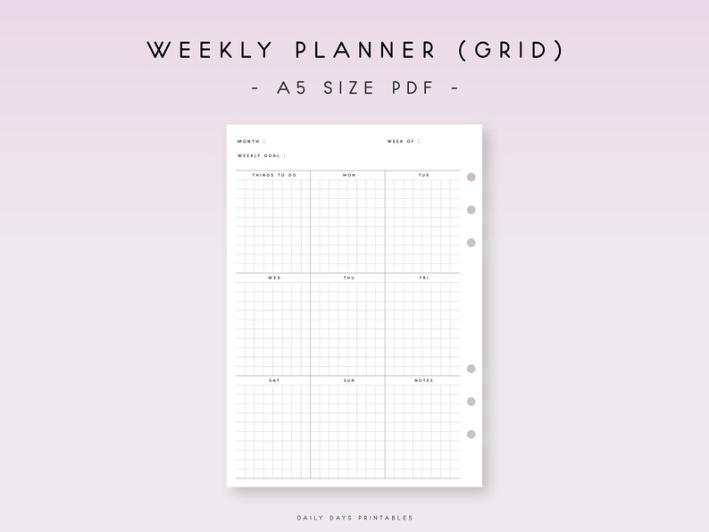 Undated Weekly Planner A5 Printable Week on One Page A5 - Etsy