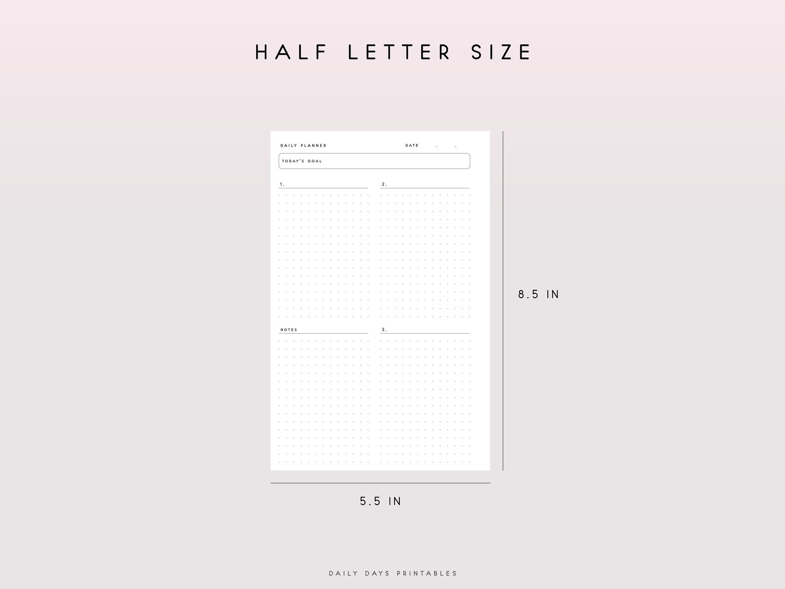 Daily Planner Printable Half Letter | Days Scheduler Inserts PDF ...
