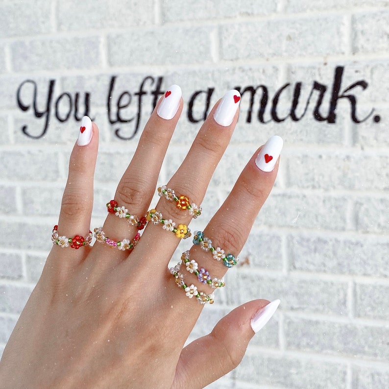 Flower Beaded Ring Daisy Ring Stackable Ring Elastic Ring - Etsy