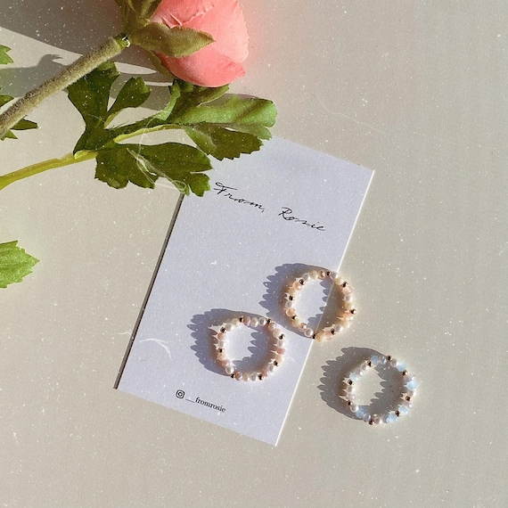 SUMMER EDITION Crystal Pearl Beaded Ring Stackable Ring - Etsy
