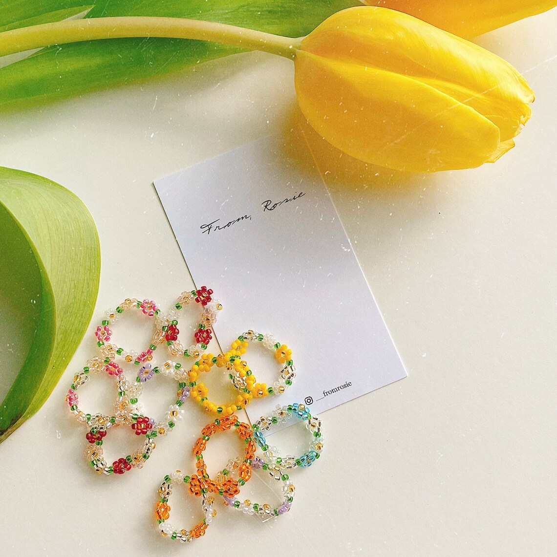 Flower Beaded Ring Daisy Ring Stackable Ring Elastic Ring | Etsy