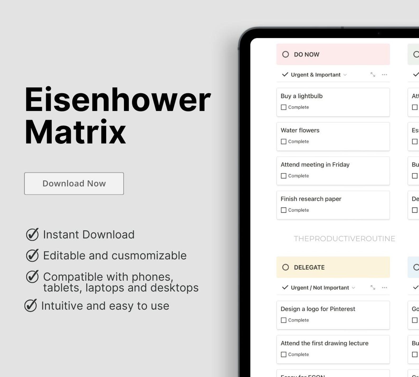 Minimalistic Eisenhower Matrix Notion Template, Task Management ...