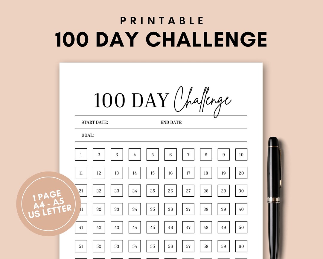 Printable 100 Day Habit Tracker, 100 Days Challenge, Minimal Habit ...
