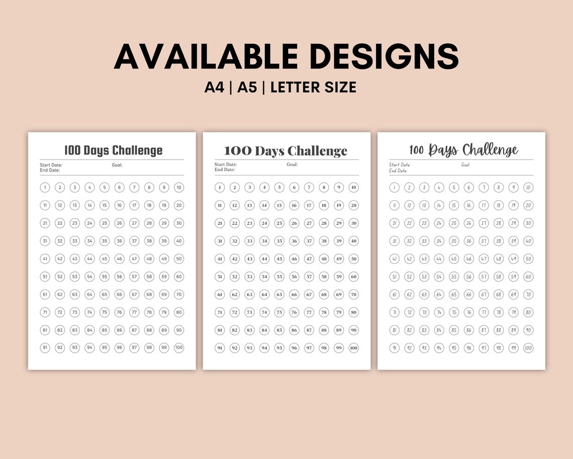 Printable 100 Day Habit Tracker, 100 Days Challenge, Minimal Habit ...