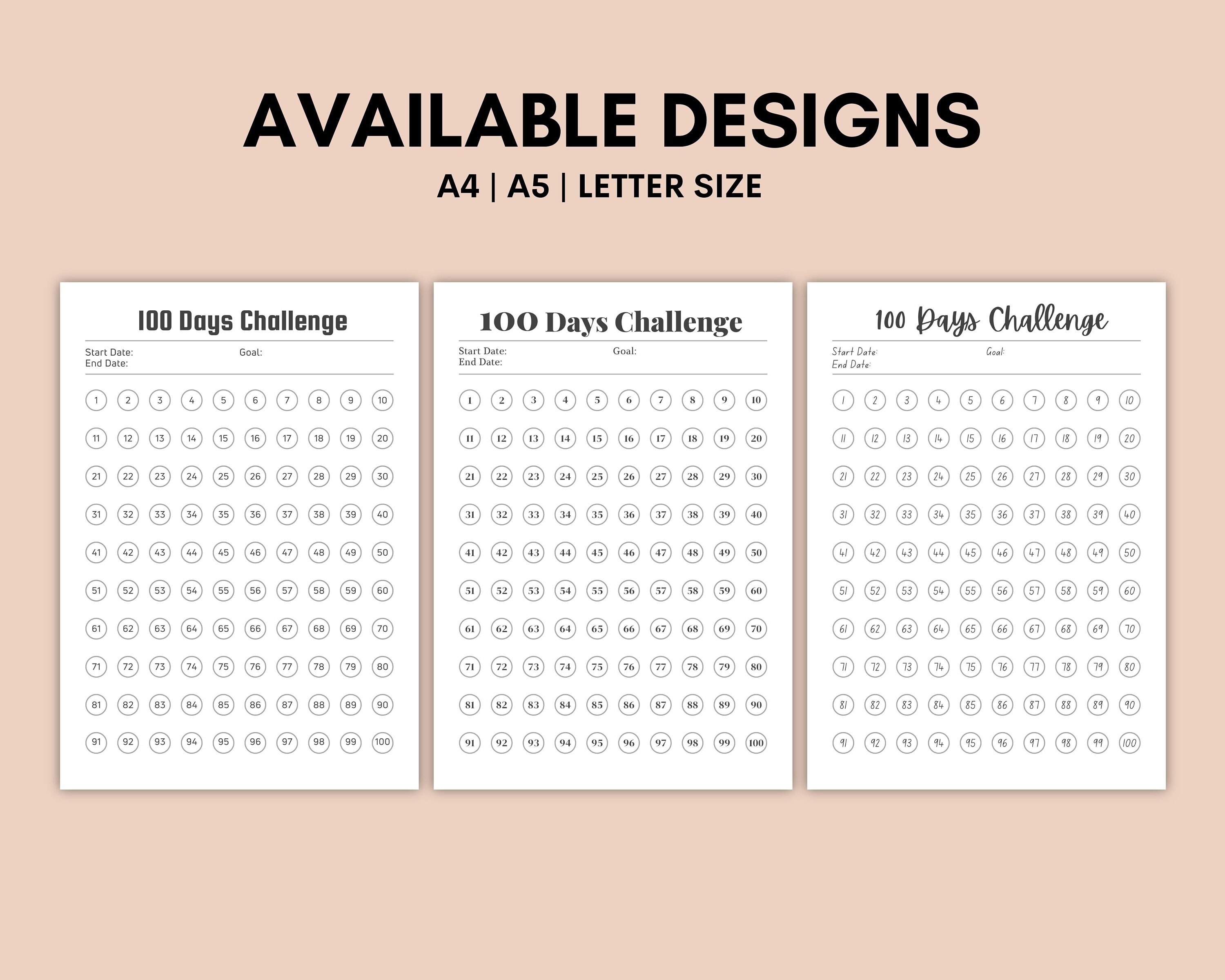Printable 100 Day Habit Tracker, 100 Days Challenge, Minimal Habit ...