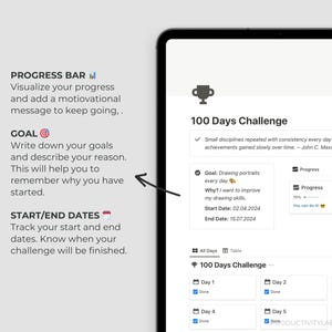 100 Days Challenge Notion Template, Minimalistic Habit Tracker ...