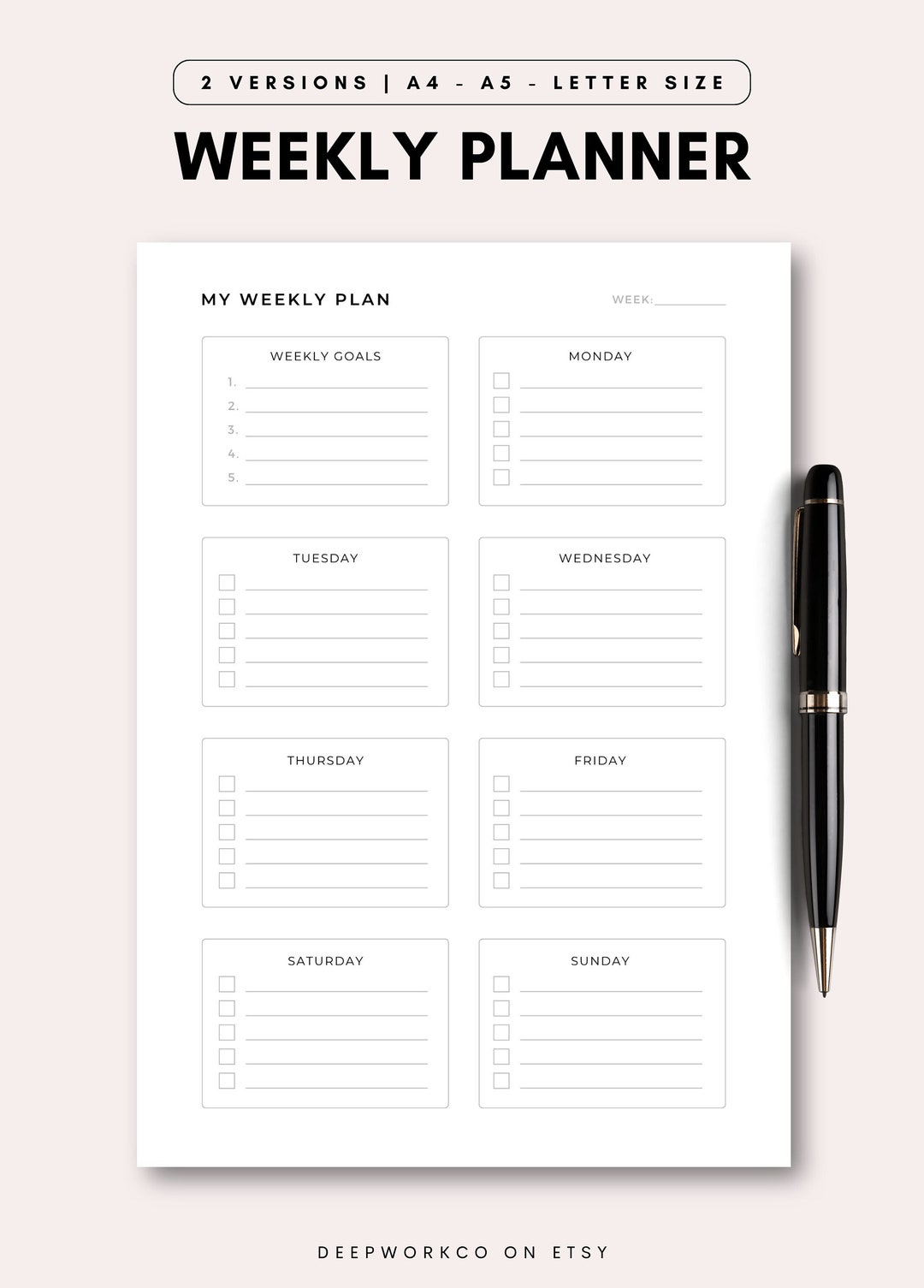 Weekly Printable To-do Planner, Daily Planning, No Date Planner, Weekly ...