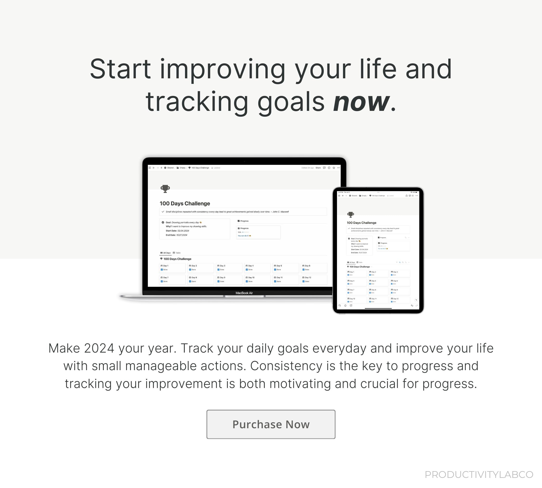 100 Days Challenge Notion Template, Minimalistic Habit Tracker ...