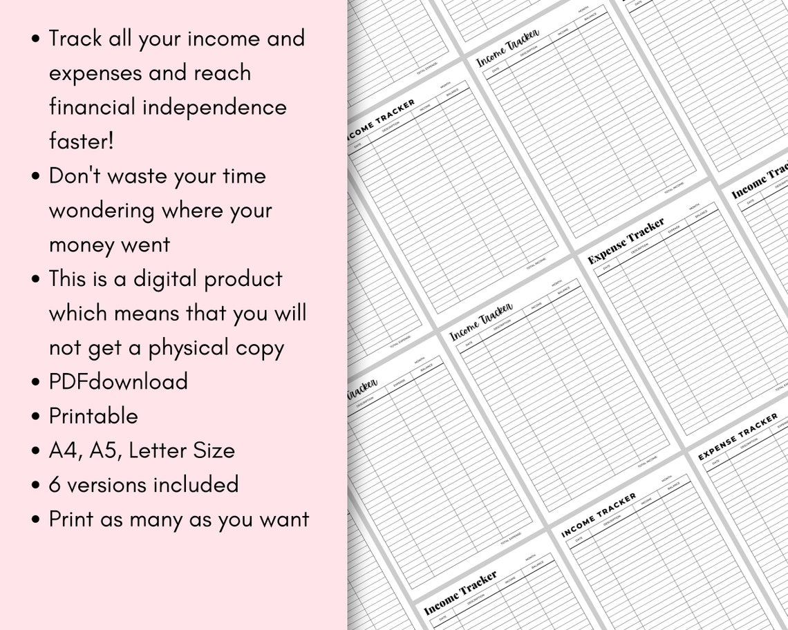 Printable Minimalist Expense and Income Tracker Budget - Etsy
