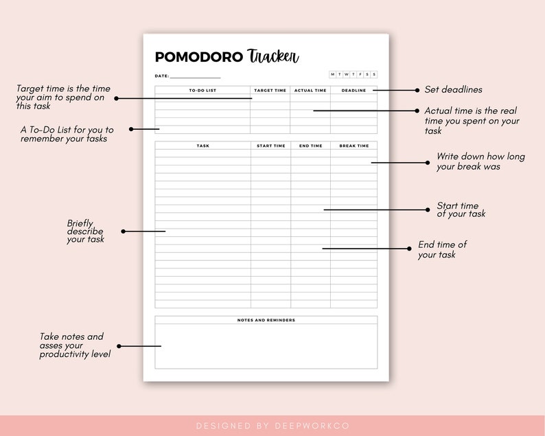 Printable Pomodoro Tracker, Pomodoro Technique Planner, Project Planner ...