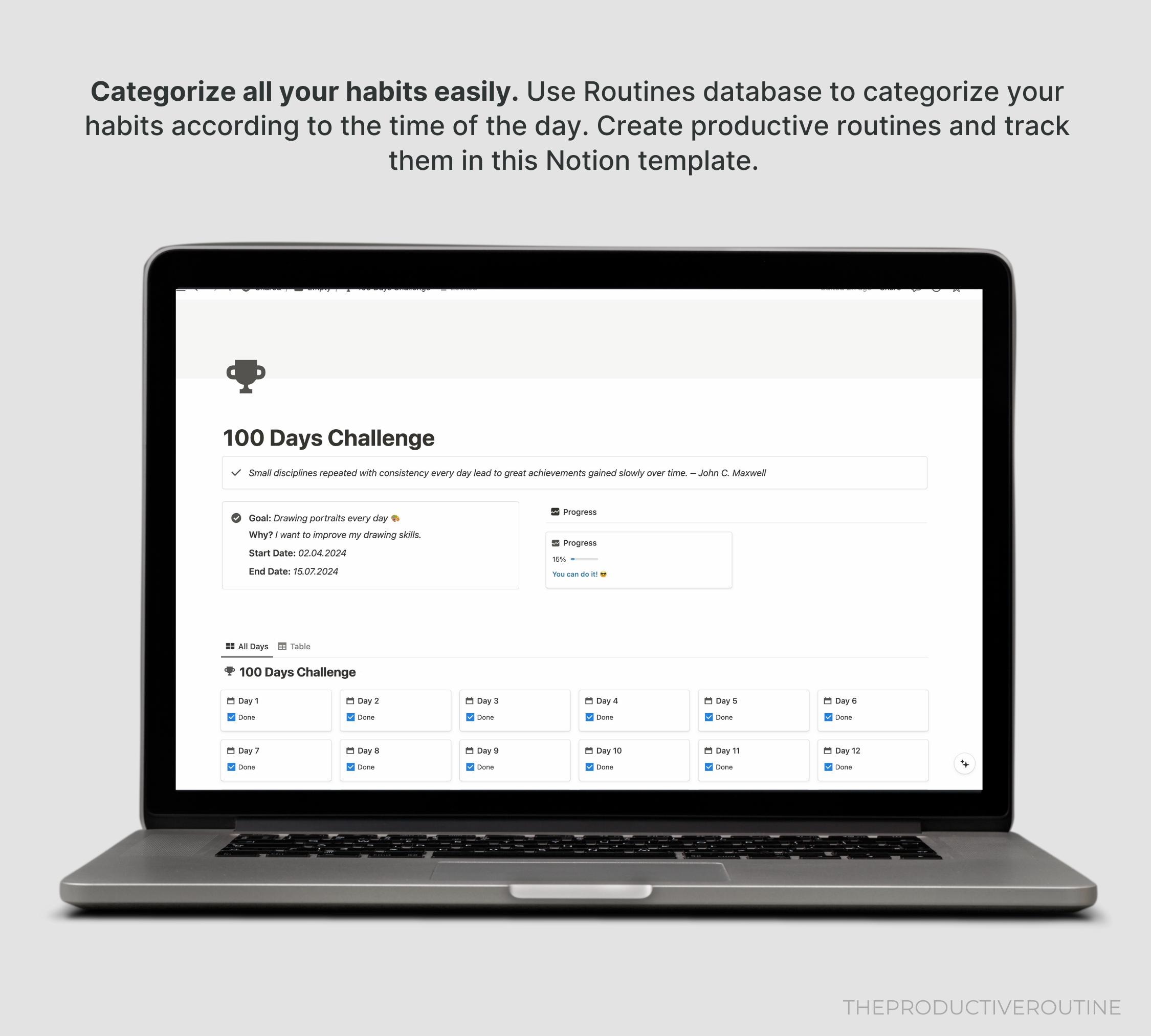 100 Days Challenge Notion Template, Minimalistic Habit Tracker ...