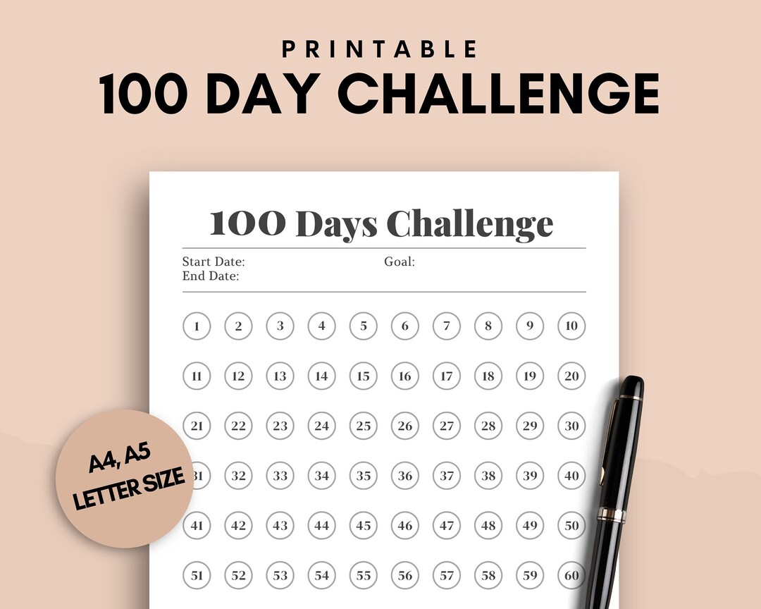 Printable 100 Day Habit Tracker, 100 Days Challenge, Minimal Habit ...