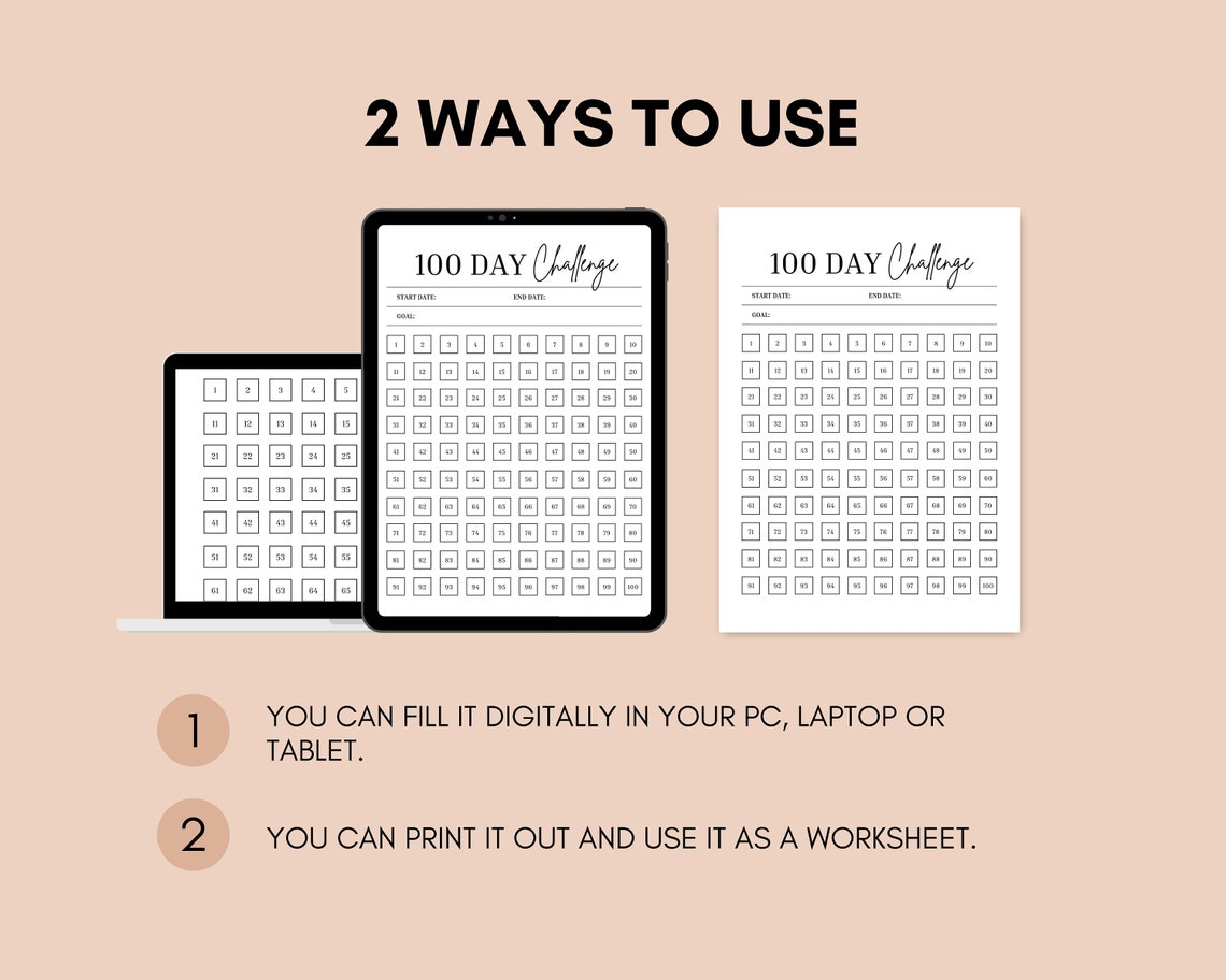 Printable 100 Day Habit Tracker, 100 Days Challenge, Minimal Habit ...