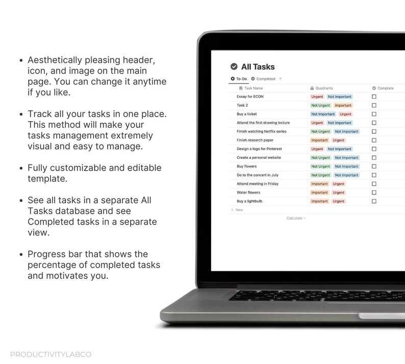 Minimalistic Eisenhower Matrix Notion Template, Task Management ...