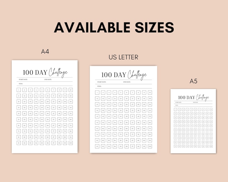 Printable 100 Day Habit Tracker, 100 Days Challenge, Minimal Habit ...