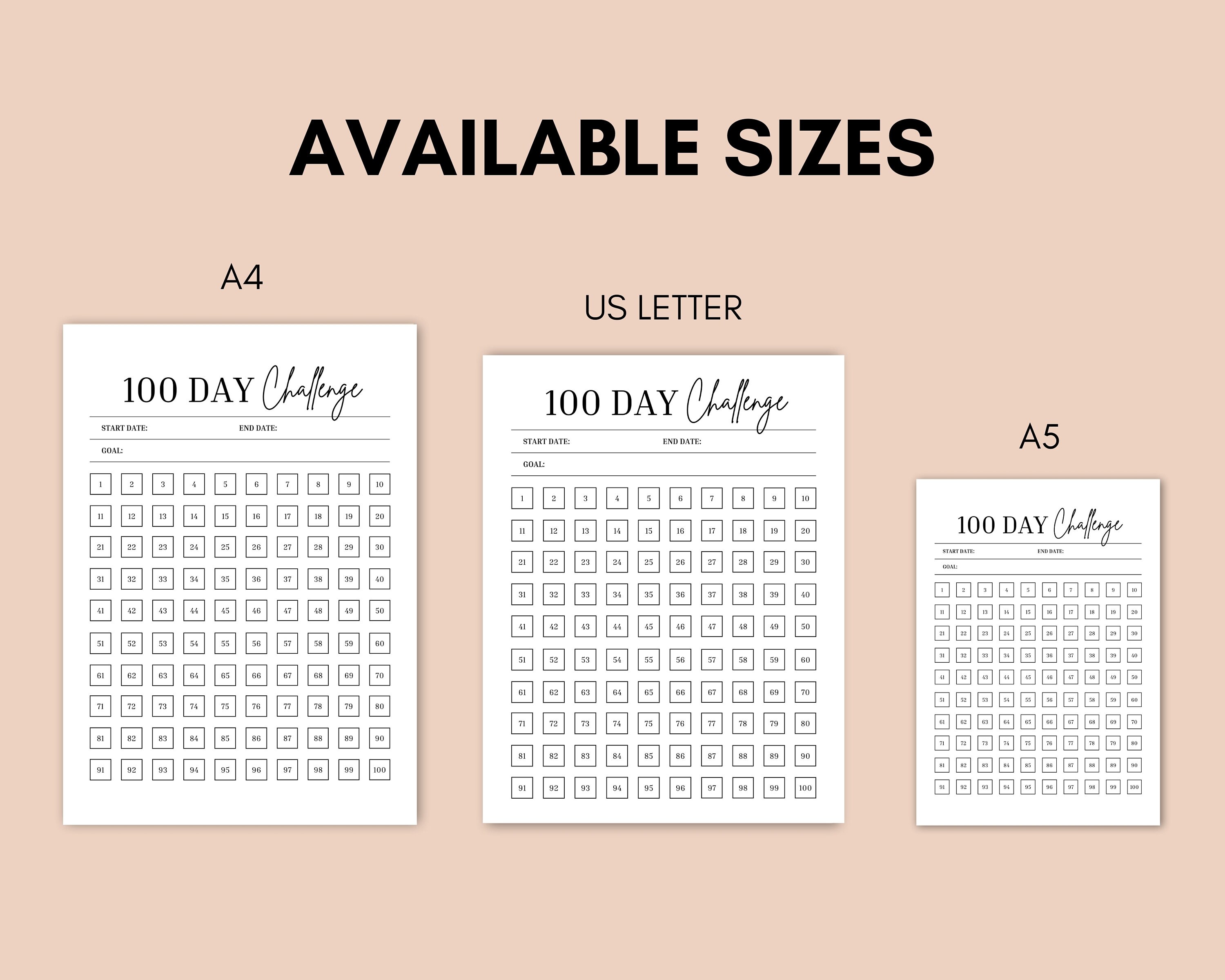 Printable 100 Day Habit Tracker, 100 Days Challenge, Minimal Habit ...