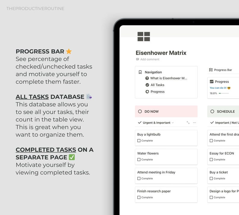 Minimalistic Eisenhower Matrix Notion Template, Task Management ...