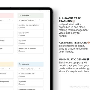 Minimalistic Eisenhower Matrix Notion Template, Task Management, Project Management, To-do List ...